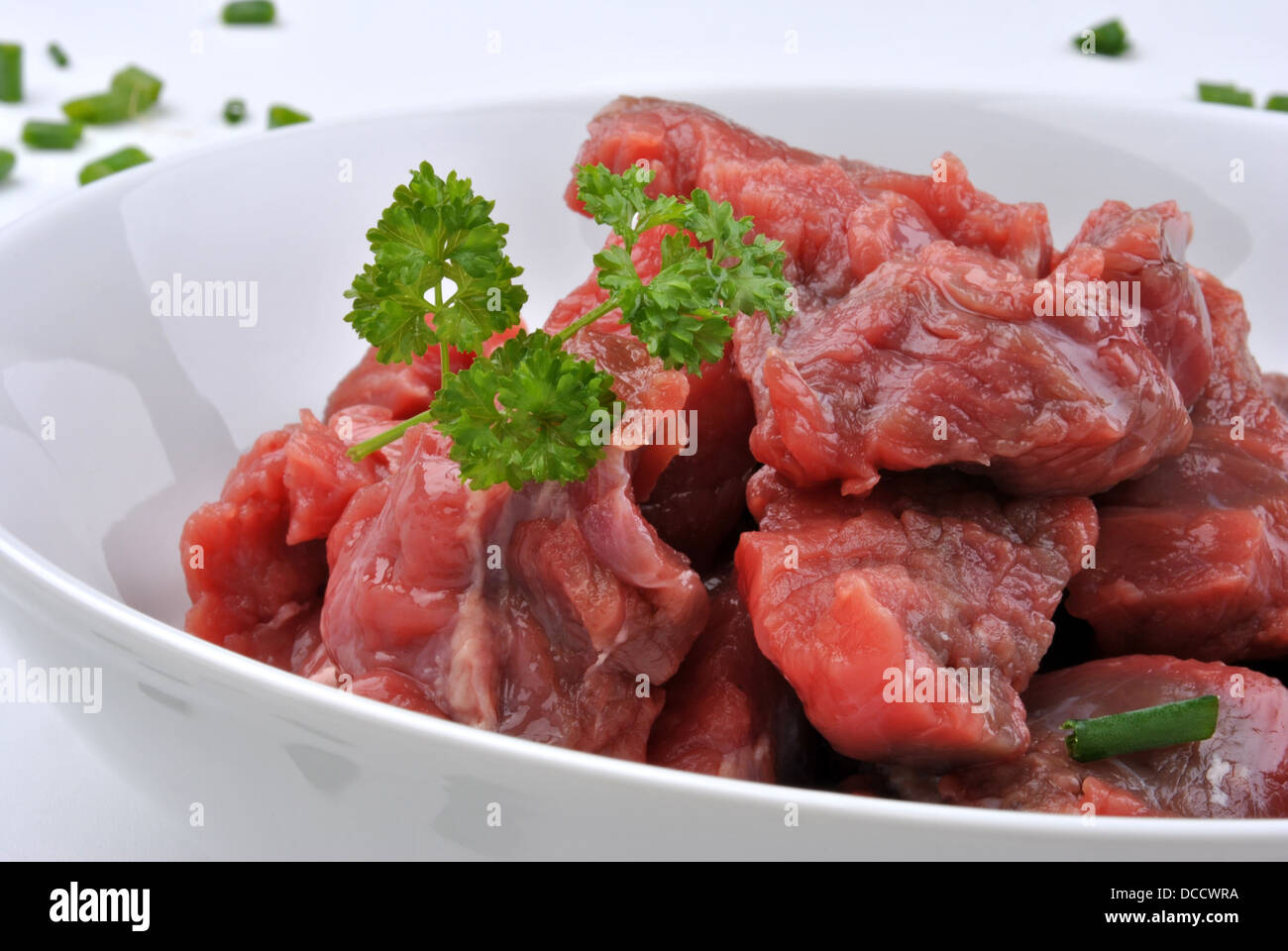 fresh beef lean diced steak in a bowl Stock Photo - Alamy