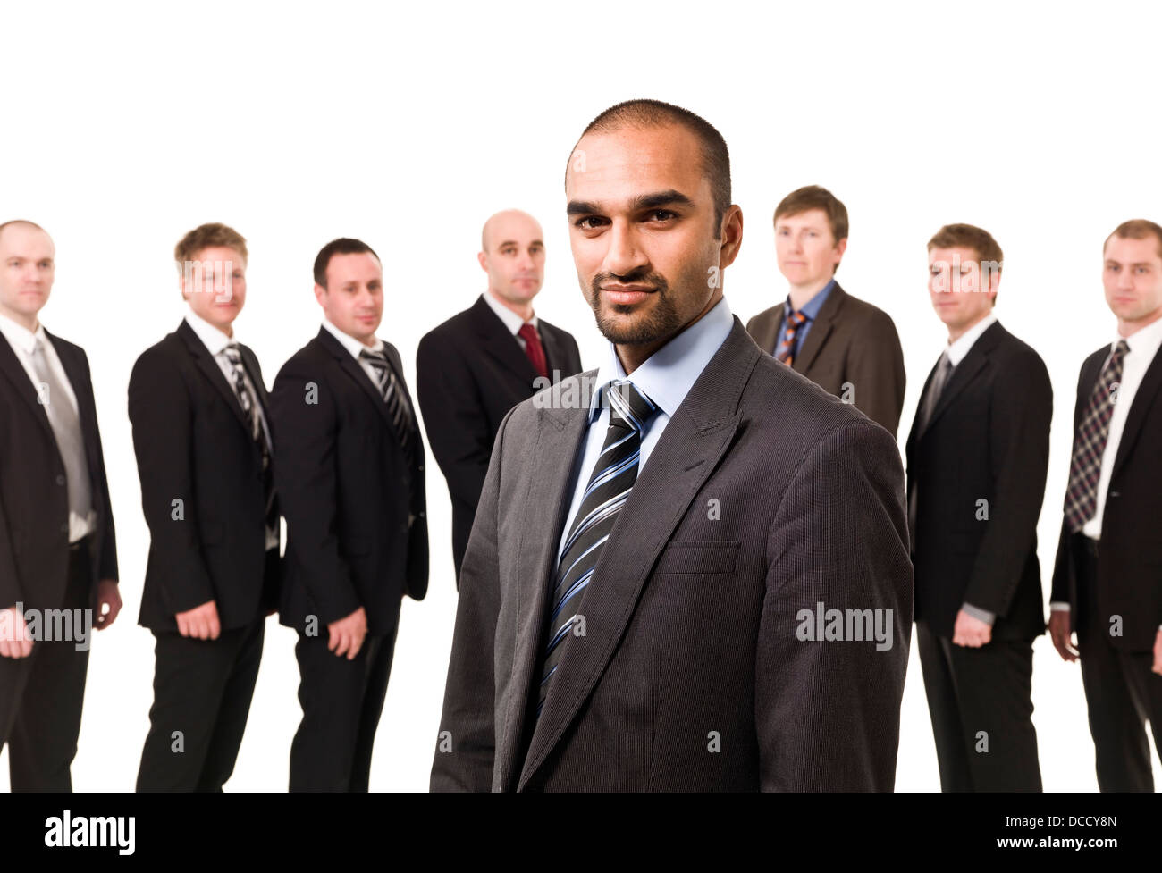 Boss in front of his team Stock Photo - Alamy