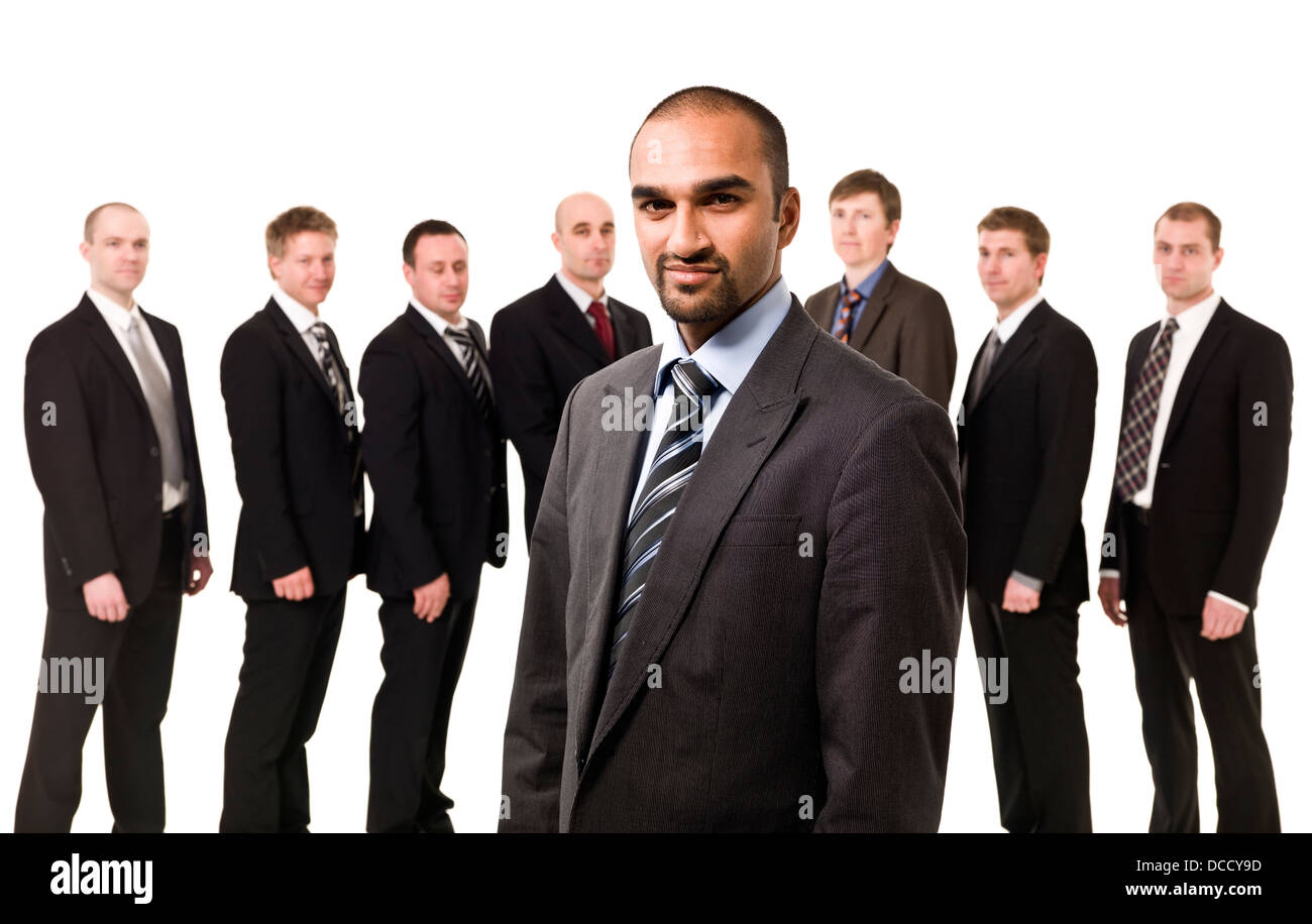 Boss in front of his team Stock Photo - Alamy