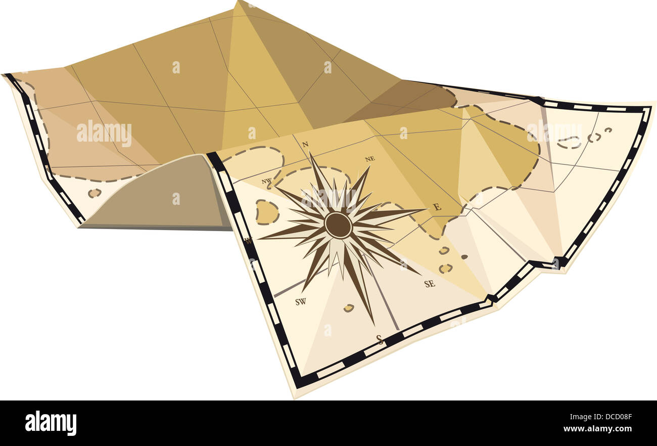 Paper folded map route Cut Out Stock Images & Pictures - Alamy