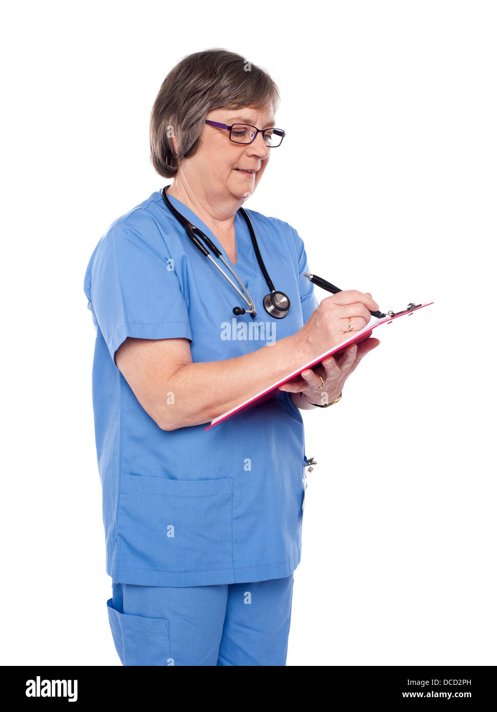 Specialist doctor studying report and writing prescription Stock Photo ...