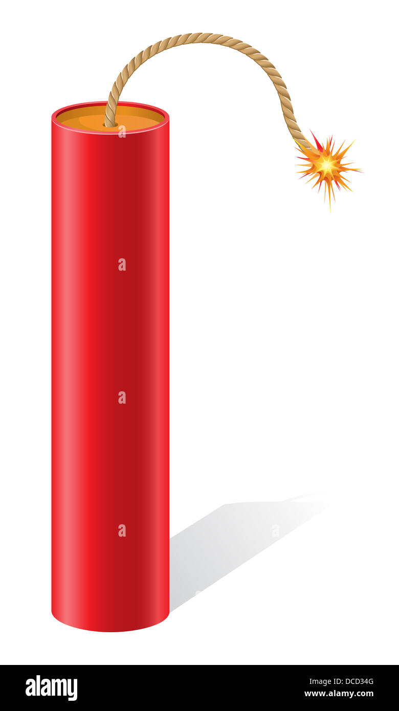 explosive dynamite with a burning fuse illustration isolated on white ...
