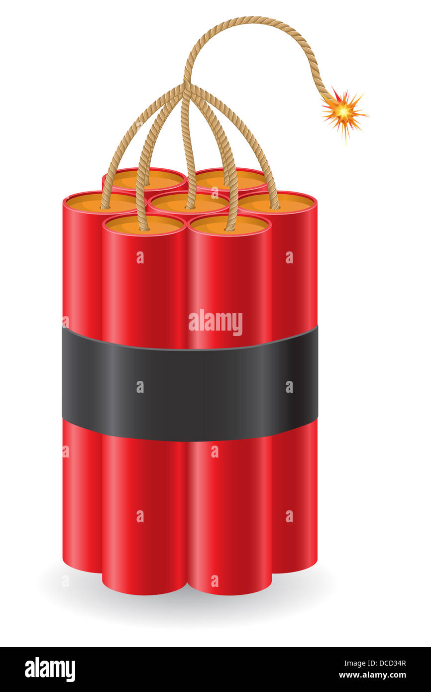 explosive dynamite with a burning fuse illustration isolated on white ...