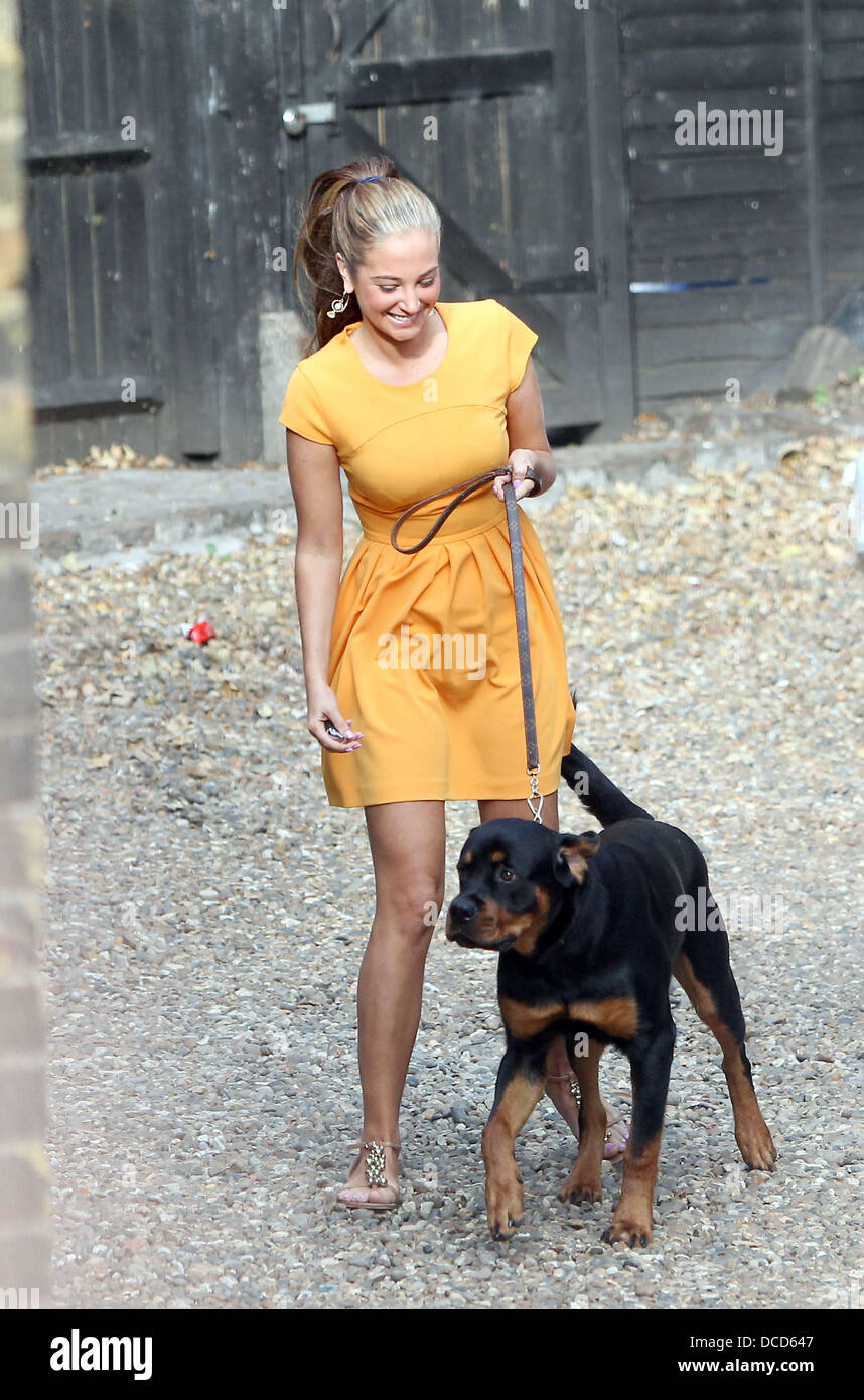 Tulisa Contostavlos with her Rottweiler dog at the X Factor House ...
