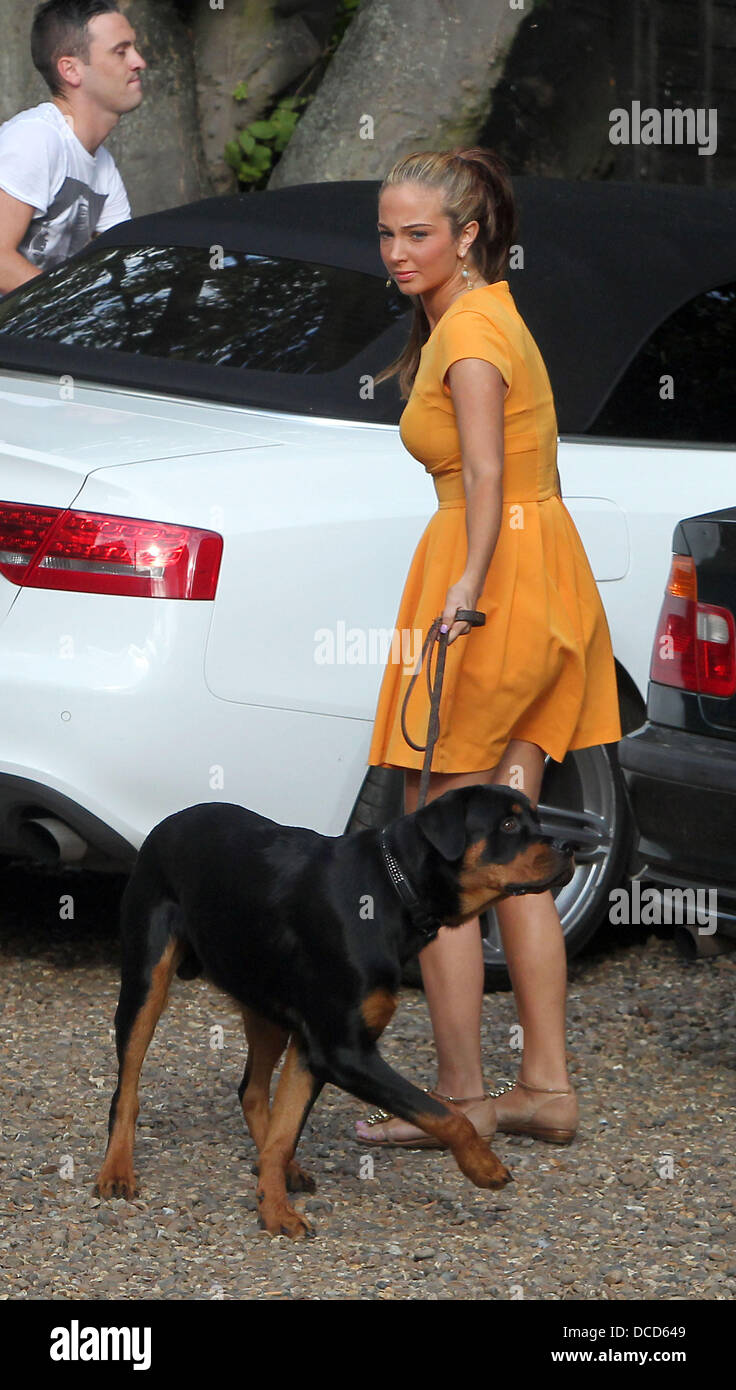 Tulisa Contostavlos with her Rottweiler dog at the X Factor House ...