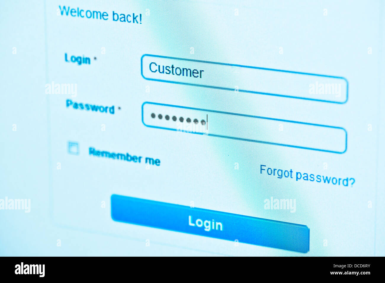 login - customer and password. Blue computer screen macro Stock Photo ...