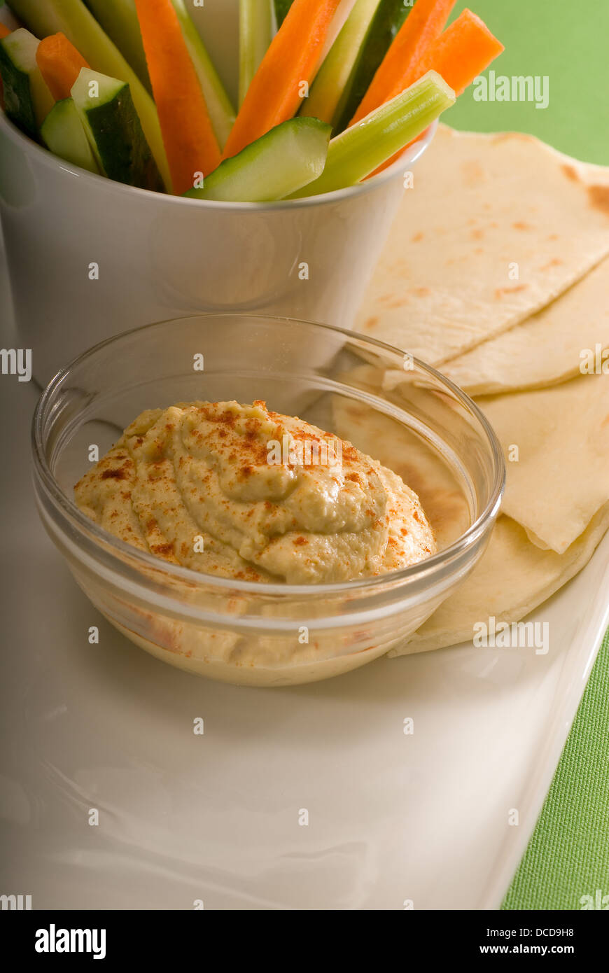 hummus dip with pita bread and vegetable Stock Photo - Alamy