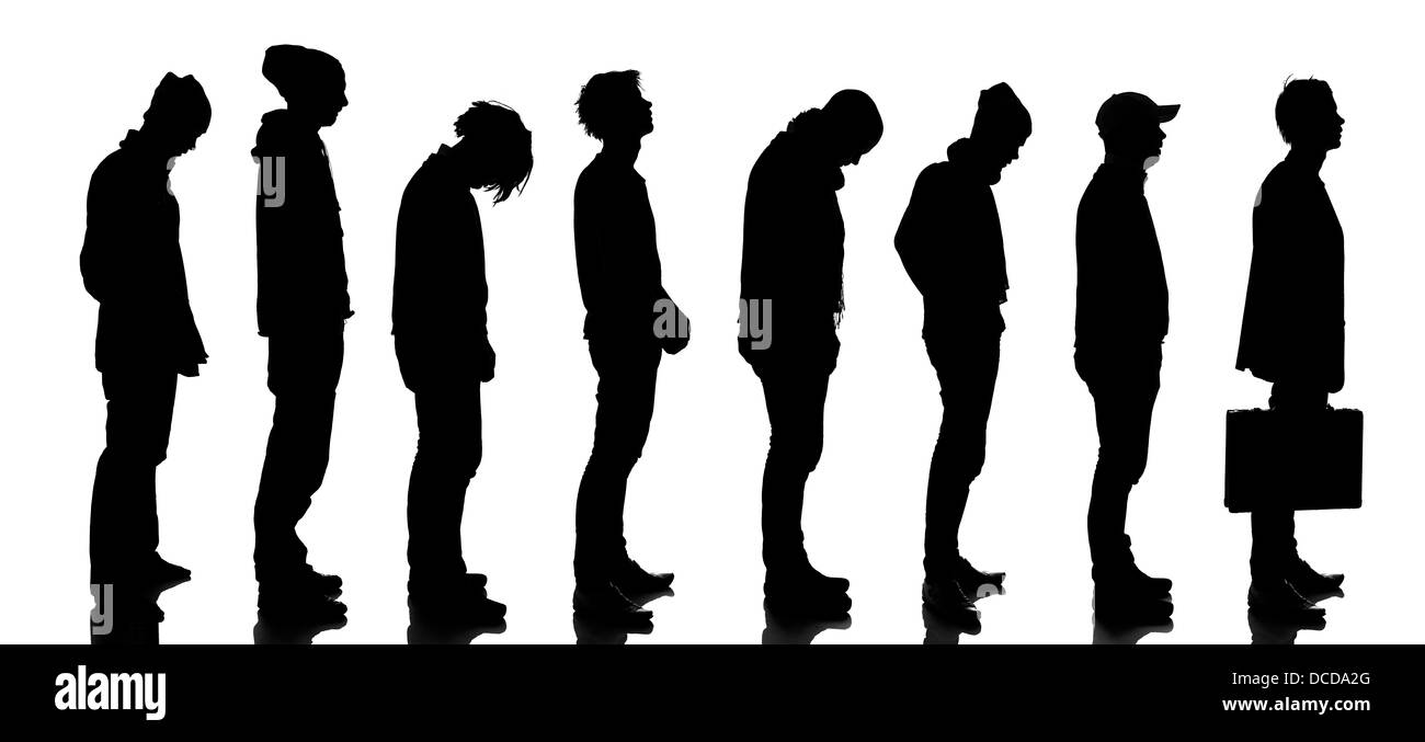 People crowd waiting line Black and White Stock Photos & Images - Alamy