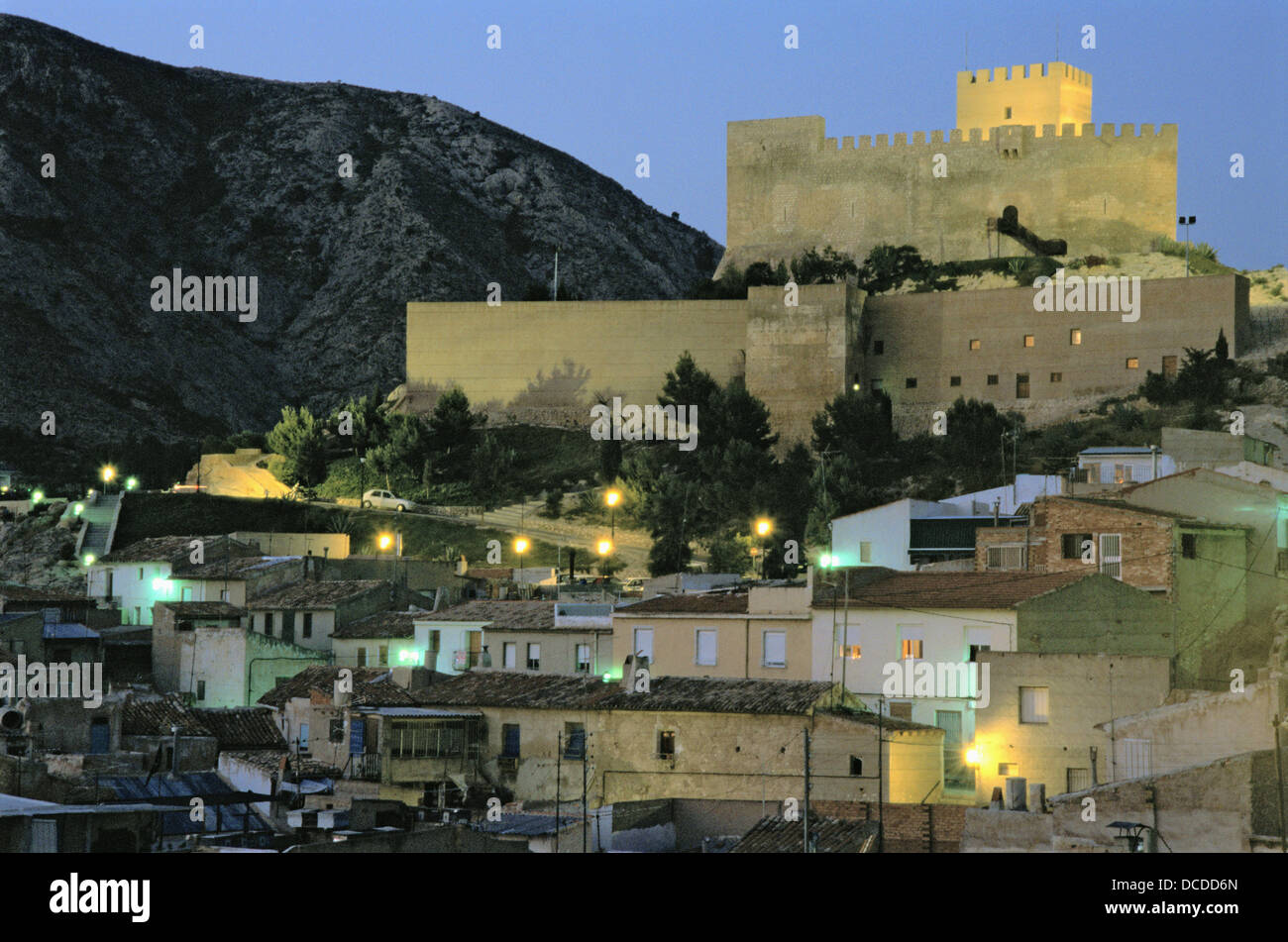 Panoramic view of Petrer, with mudejar castle on top. Alicante. Spain ...