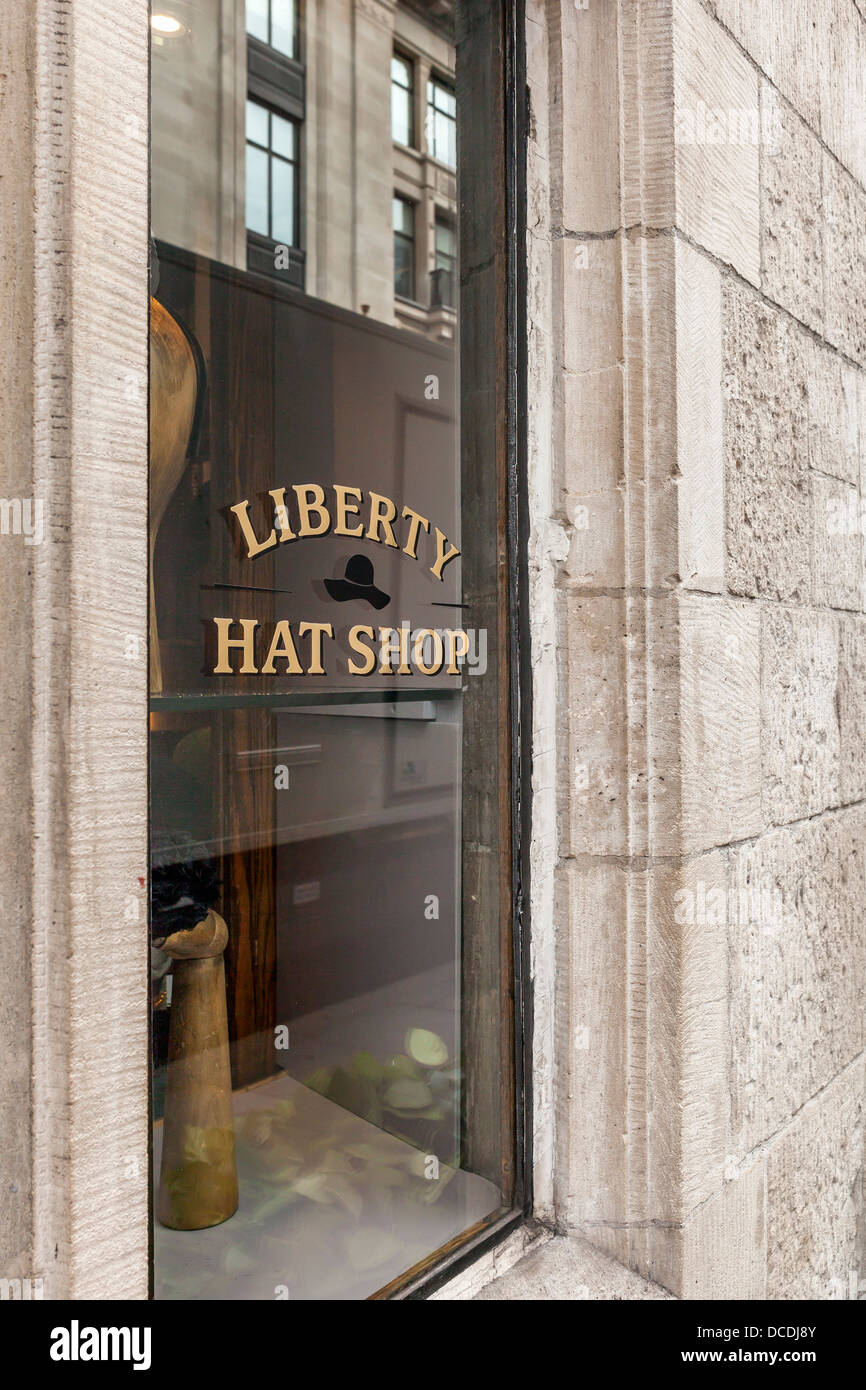 The display window of the hat shop of Liberty department store, London ...