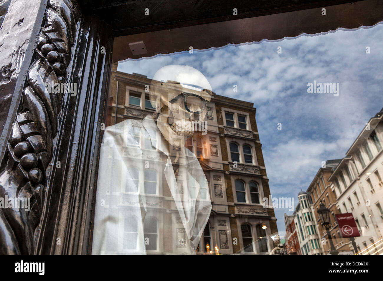Skeleton in white coat in window of Liberty Department store in London ...
