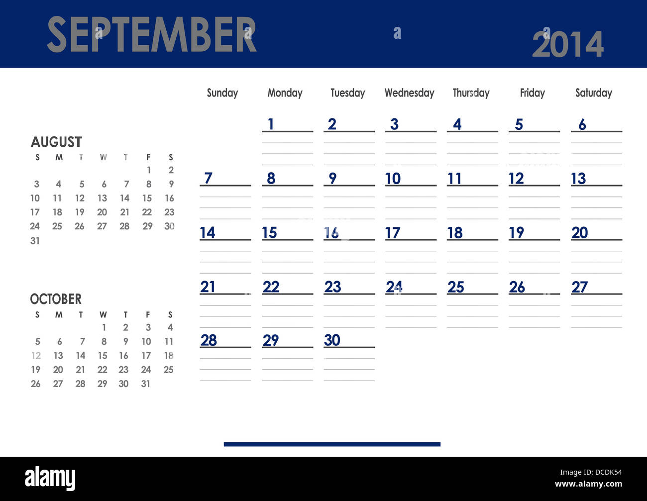 Monthly calendar for 2014 year - September. Start on Sunday. With ...