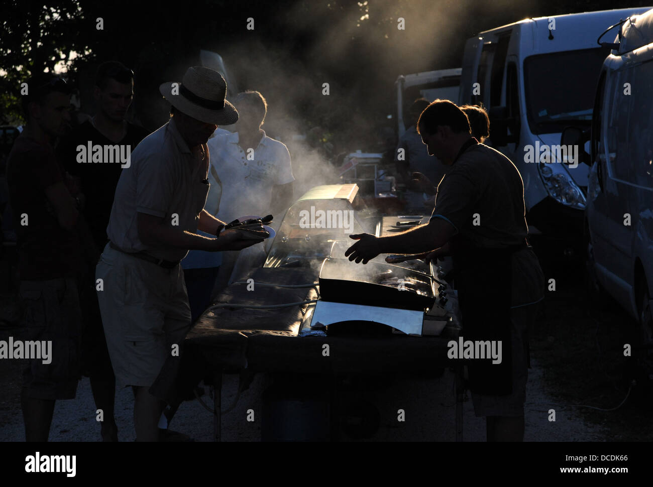 Barbecue stall at village picnic evening or fete at rural village ...