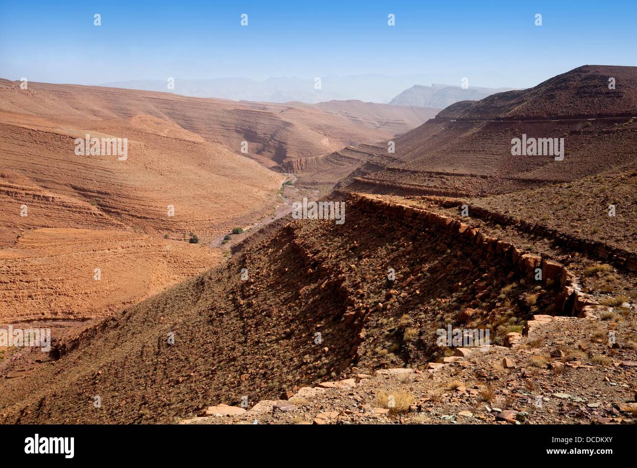 A mountain range with a deep valley near Ourtzazate, Morocco Stock ...
