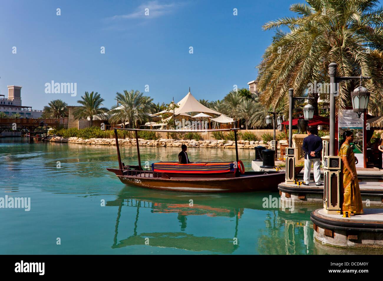 The Madinat Jumeirah with canals and tropical vegetation in Dubai, UAE ...