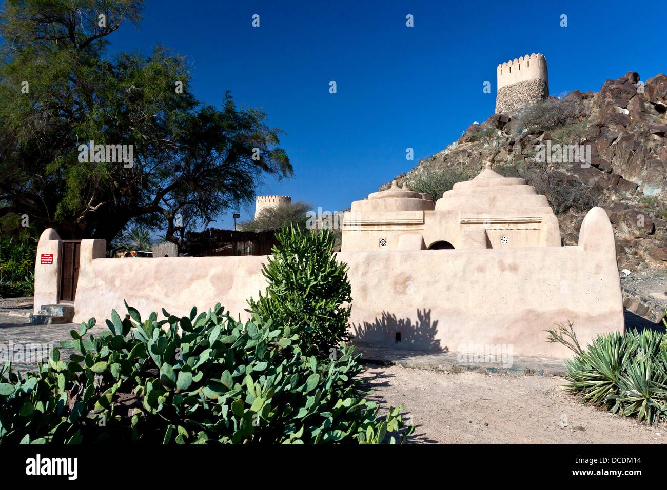 The Al-Bidyah Mosque and Portuguese watchtower in Fujairah, UAE Stock ...