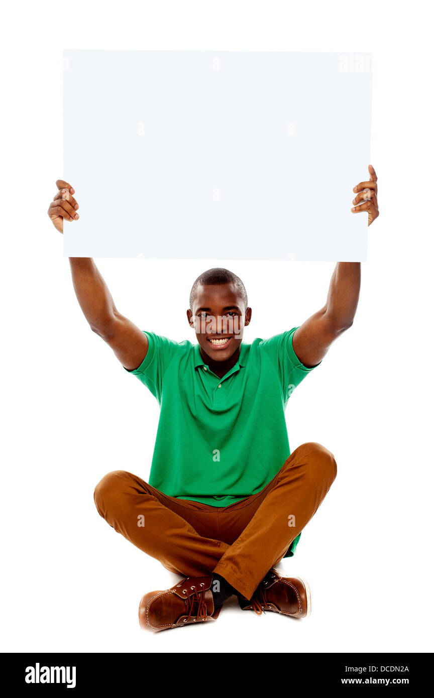 Banner young man sitting Cut Out Stock Images & Pictures - Alamy