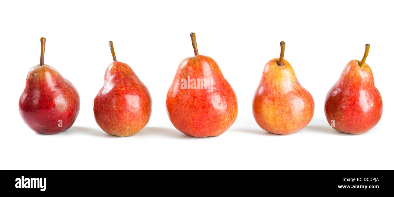 five red pears on white Stock Photo - Alamy