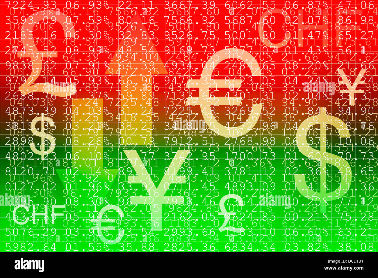 graphic illustration representing markets, currencies and exchanges ...