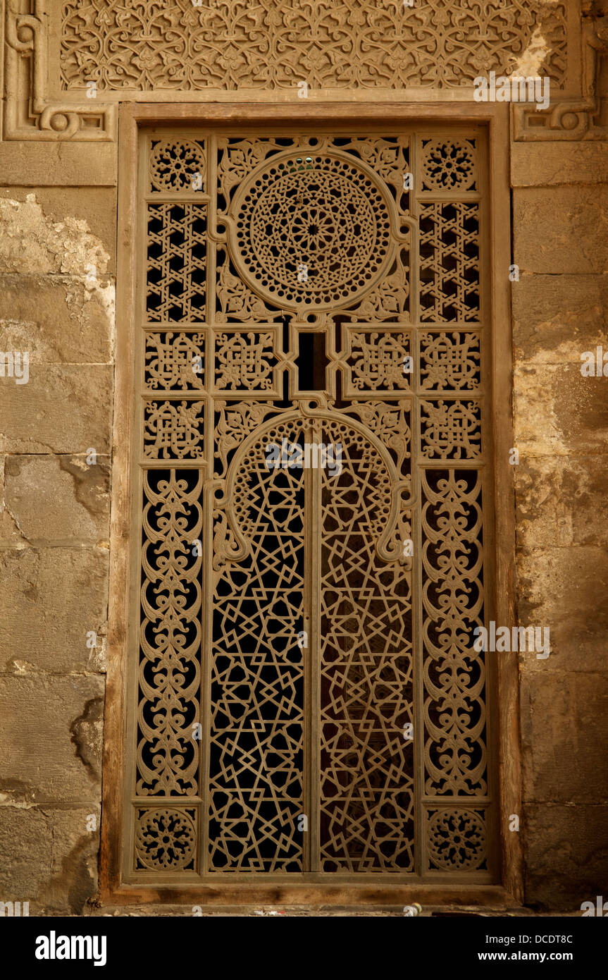 An arabesque, latticed, window in the Sultan Hassan mosque, Cairo ...