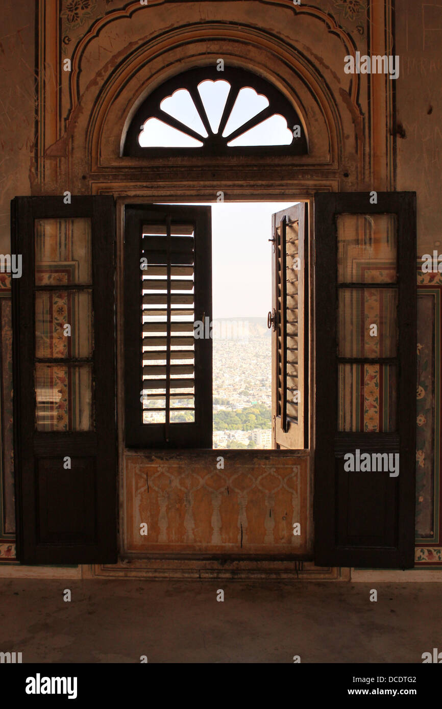 Open arched old wooden window Stock Photo - Alamy