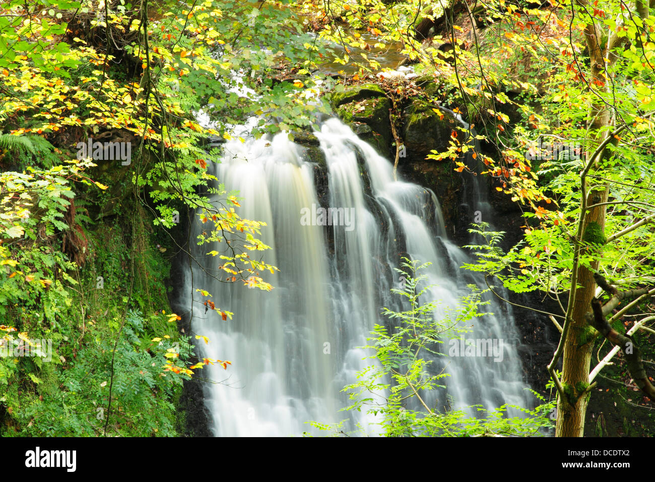 May Beck as it flows over a rock face and forms a waterfall called ...