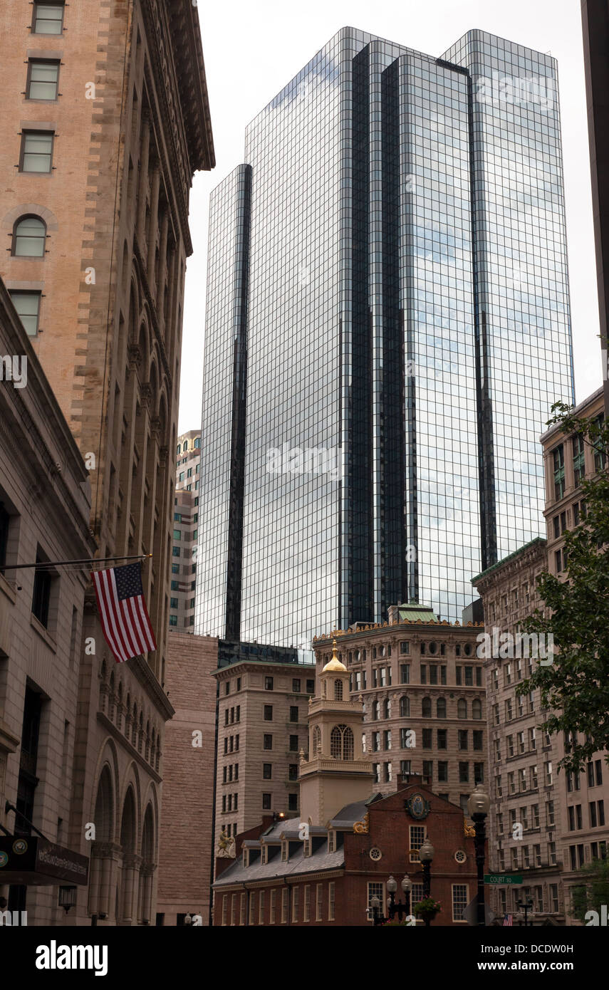 View of the Old State House, Boston, dwarfed by modern high-rise ...
