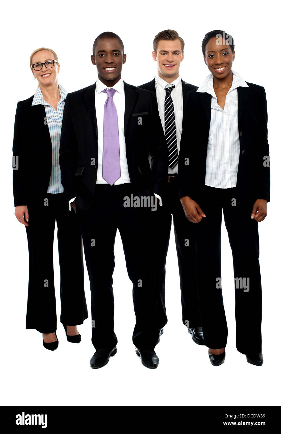 Full length portrait of business colleagues posing against white ...