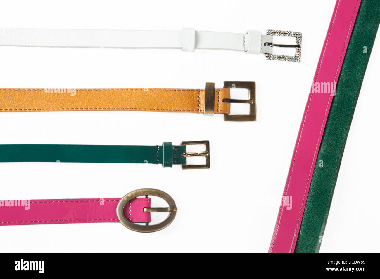 Belts. Set of different leather belts isolated on white background ...