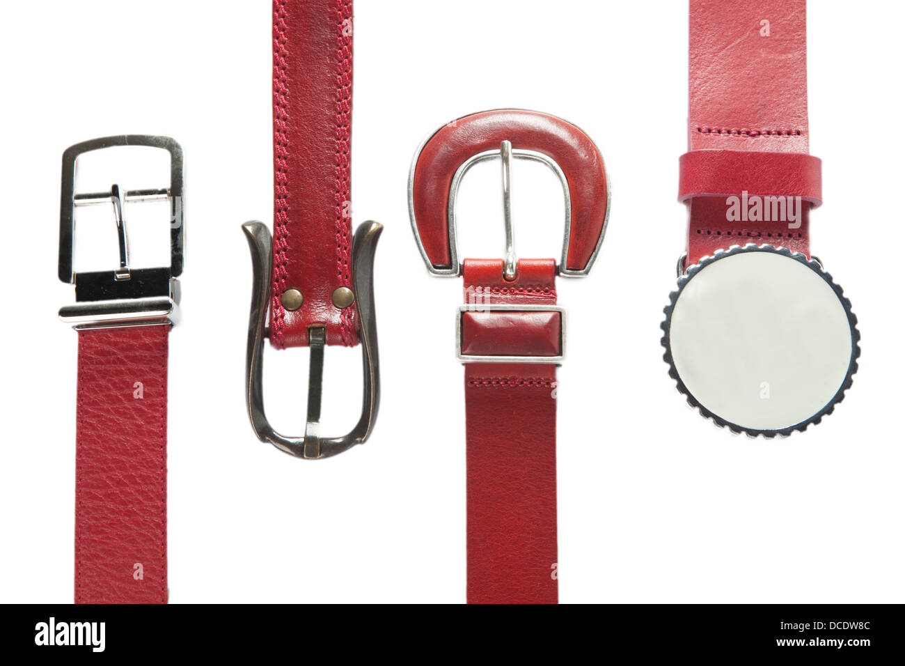 Belts. Set of red leather belts isolated on white background Stock ...