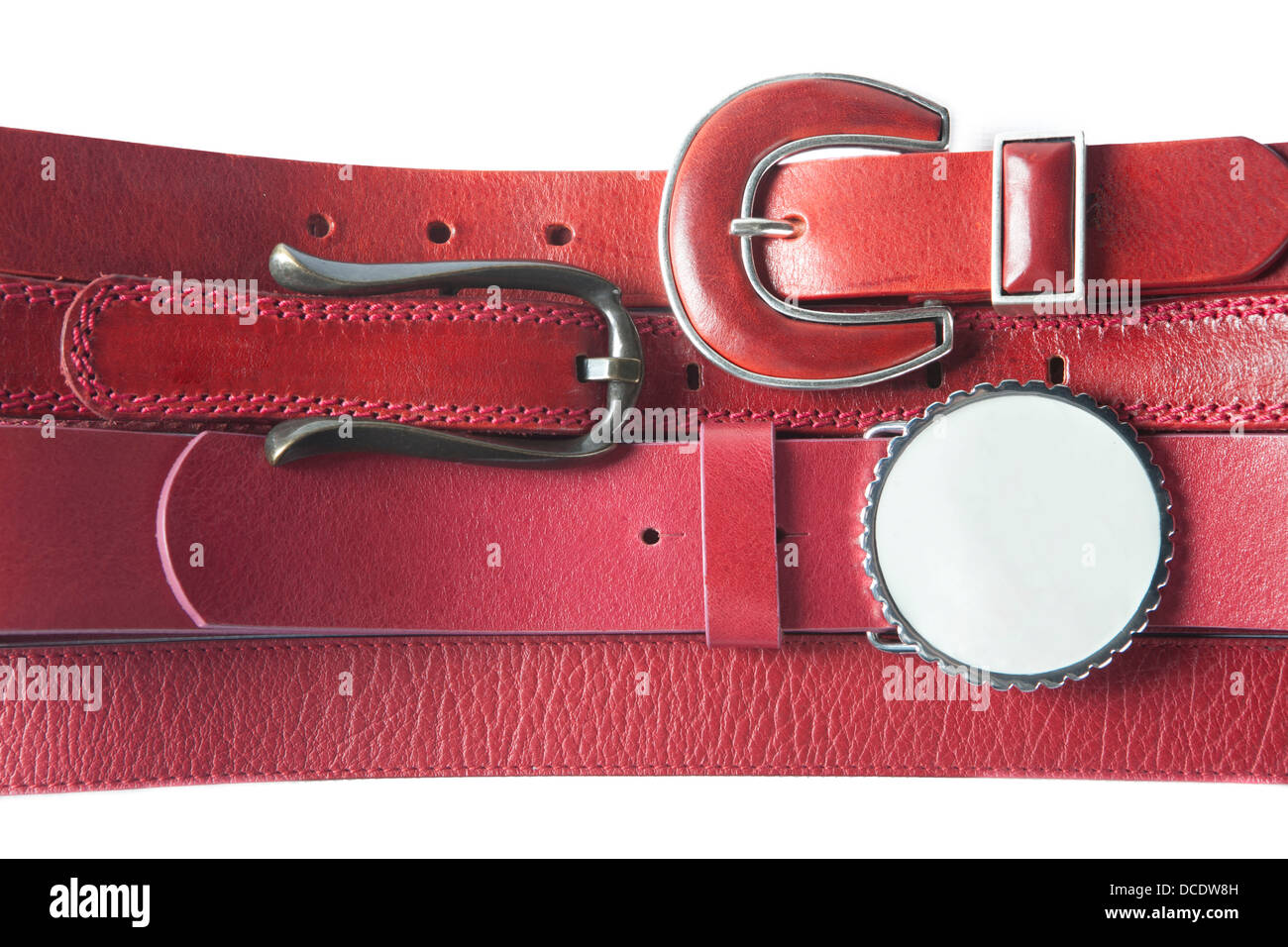 Belts. Set of red leather belts isolated on white background Stock ...