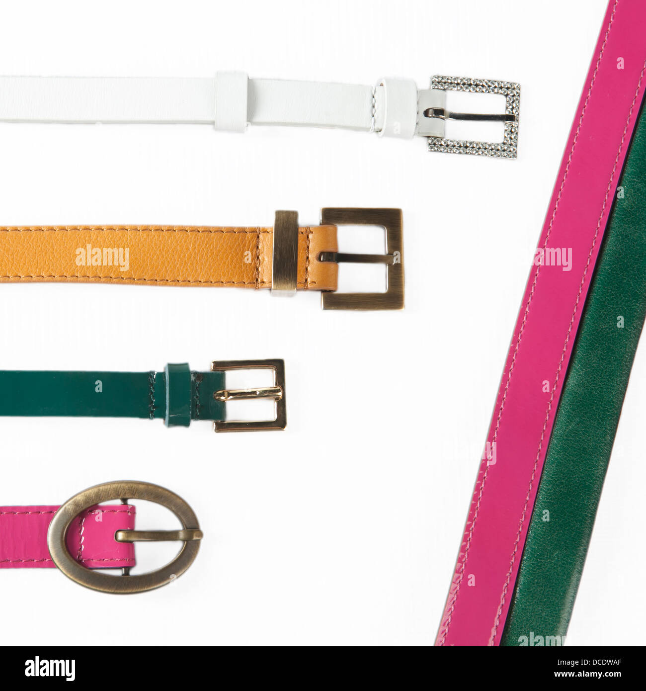 Belts. Set of different leather belts isolated on white background ...