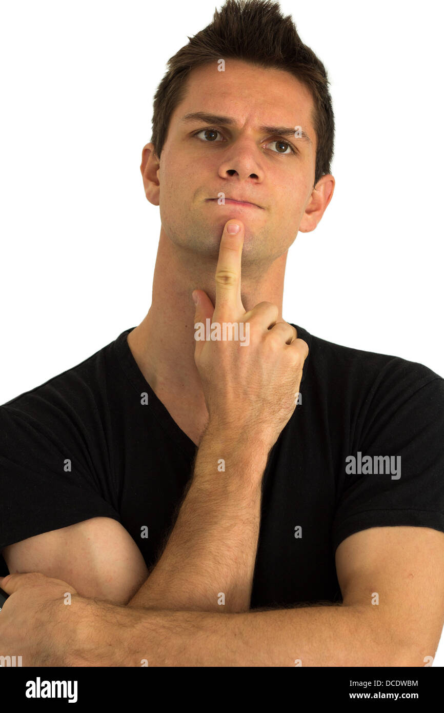 Man thinking with hand on face Stock Photo - Alamy