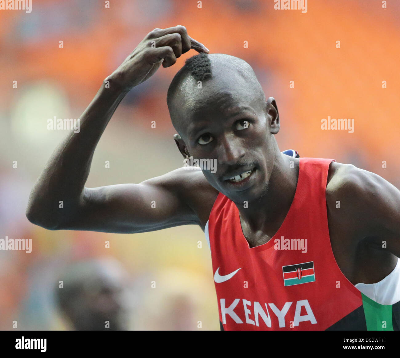 Moscow, Russia. 15th Aug, 2013. Ezekiel Kemboi of Kenia gestures in the ...