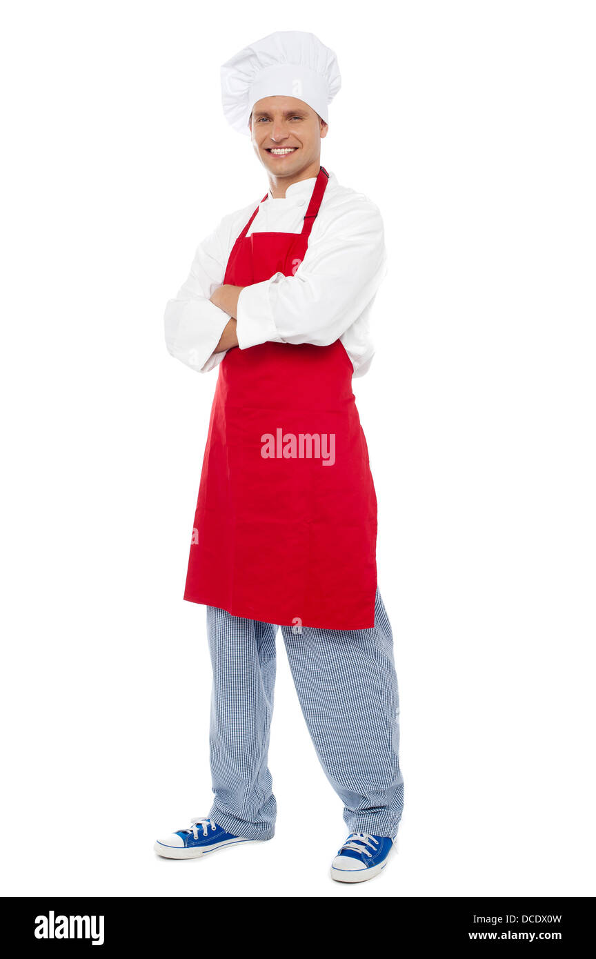 Full length portrait of chef posing in style isolated over white ...