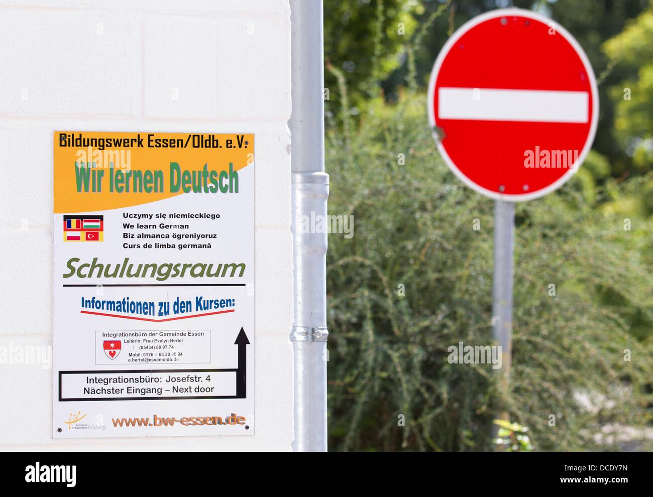 A no-entry sign stands in Badbergen, Germany, 14 August 2013. Premier ...