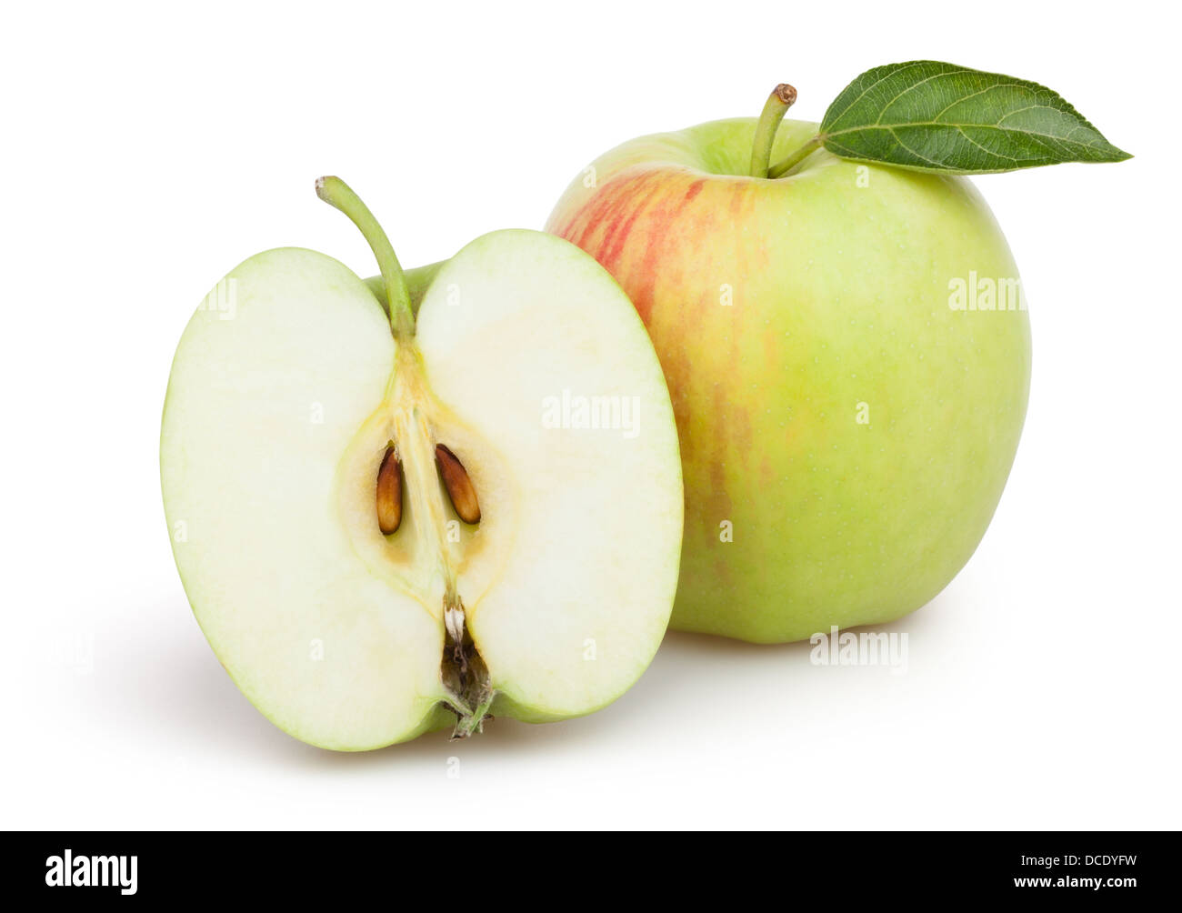 apples cut leaf on white background Stock Photo - Alamy