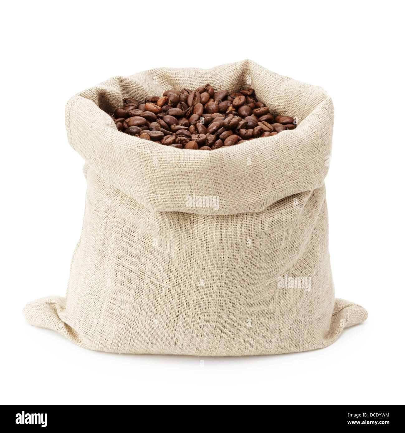 sack bag full of roasted coffee beans, isolated on white Stock Photo ...