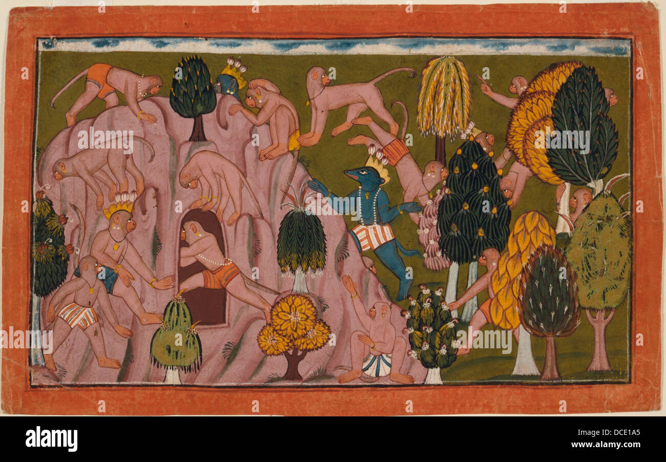 This folio from the *Shangri* Ramayana depicts monkeys and bears ...