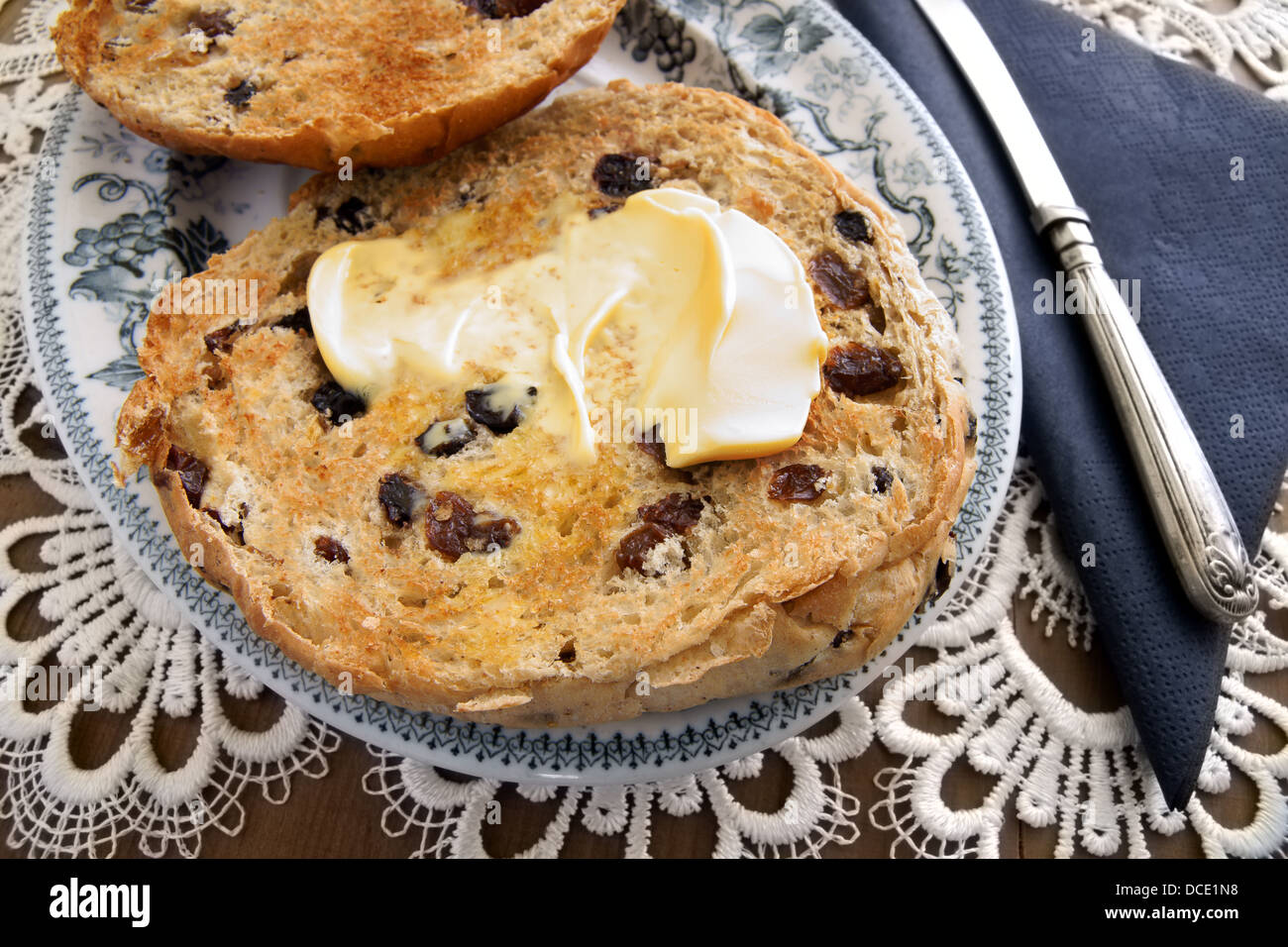 Toasted Teacakes a traditional British bun containing raisins sultanas ...