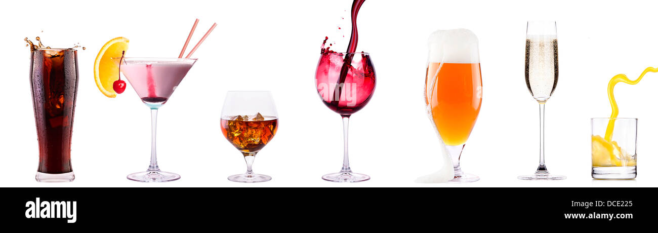 Set of different alcoholic drinks and cocktails - soda,cocktail,whiskey ...