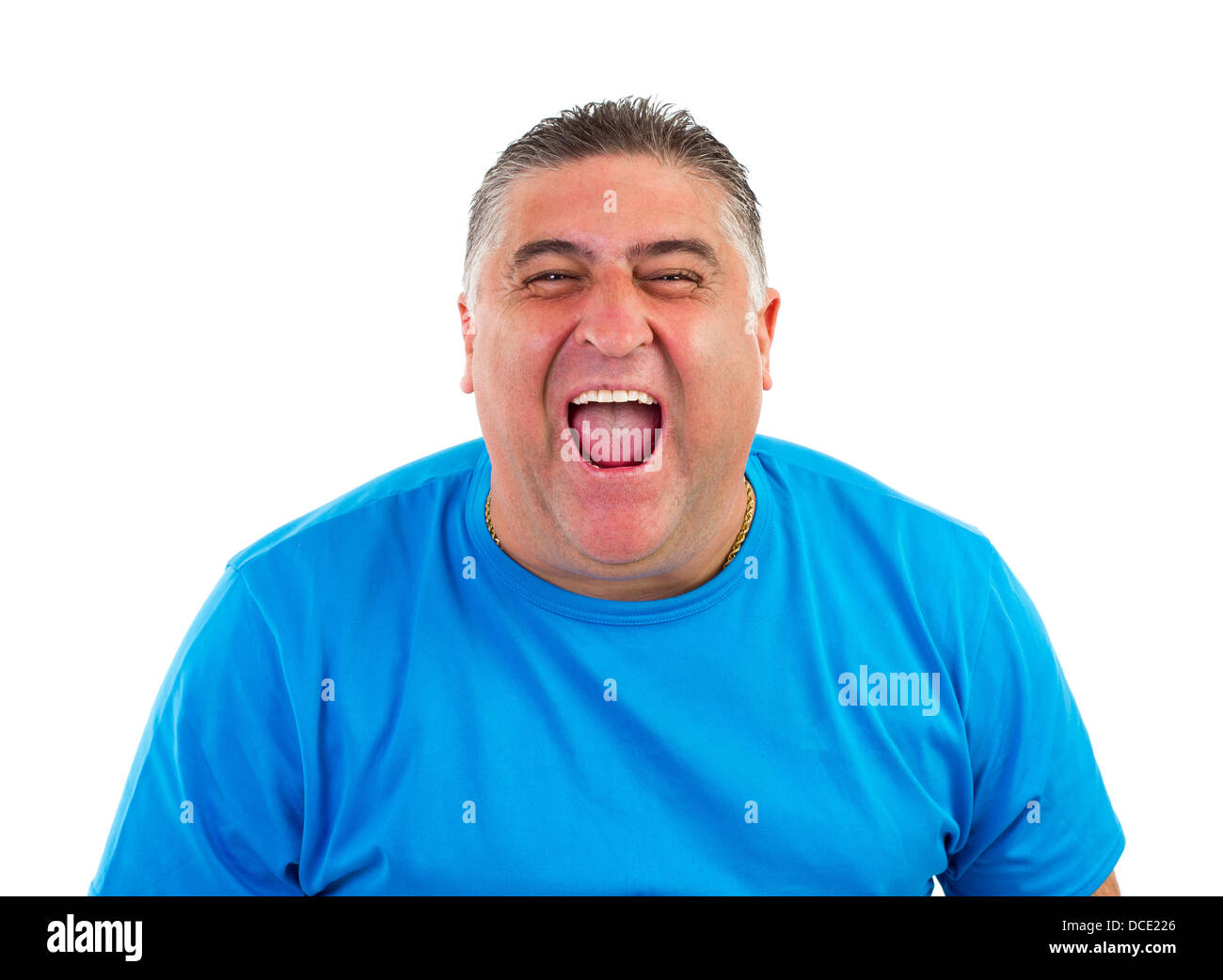 portrait of a man screaming on white background Stock Photo - Alamy