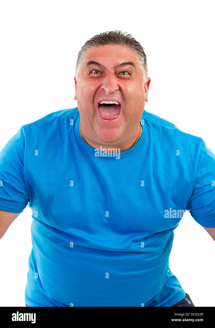 portrait of a man screaming on white background Stock Photo - Alamy