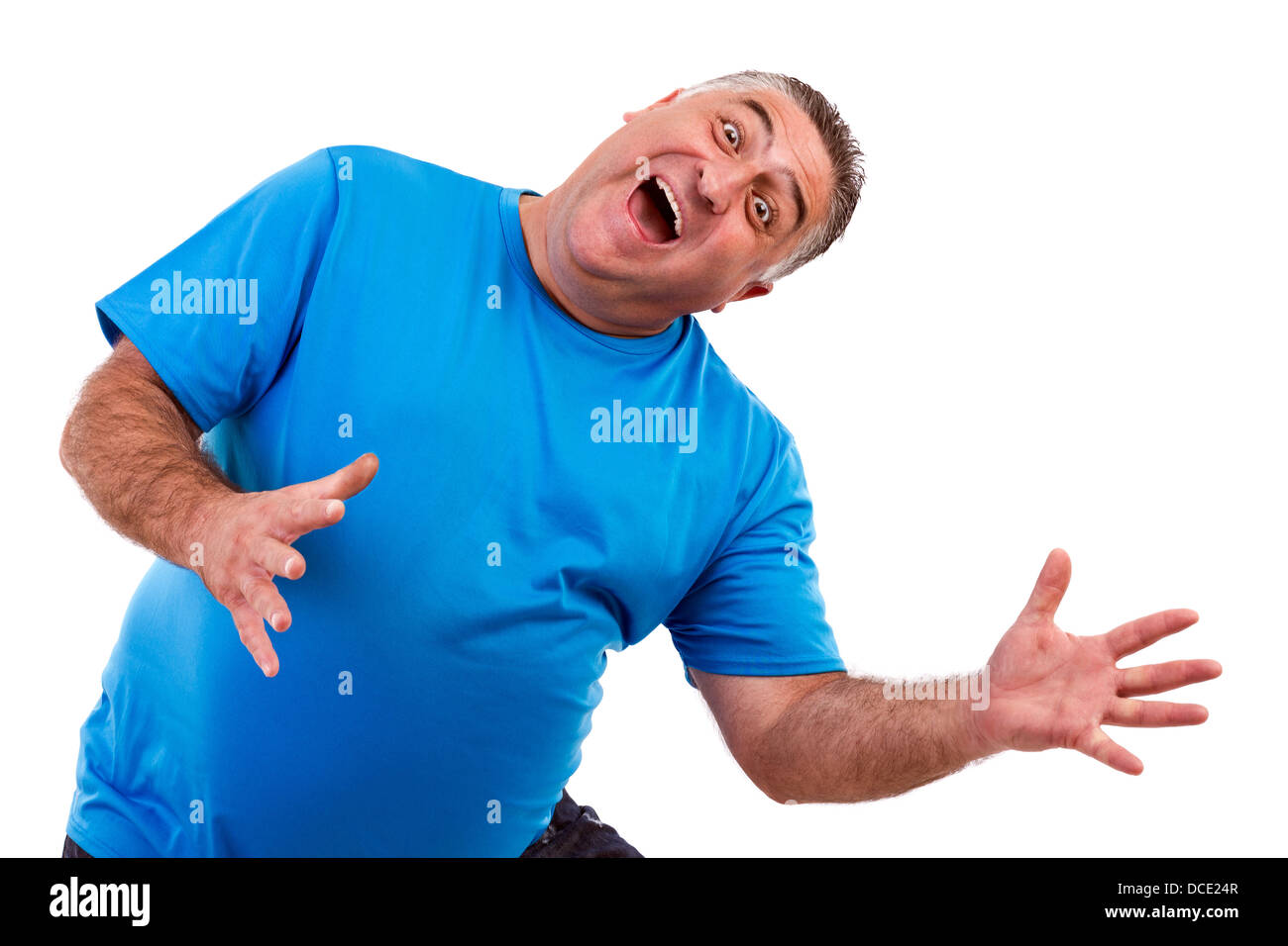 Portrait of an expressive man joking, isolated white background Stock ...