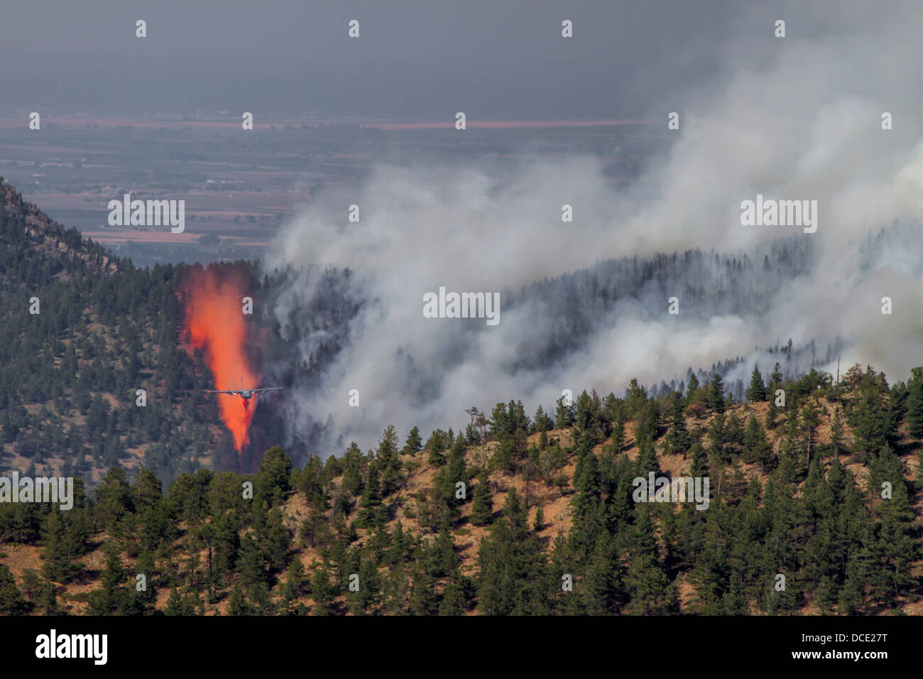 USA, Colorado, Boulder, Flagstaff Fire, Slurry Bomber Dropping Fire ...