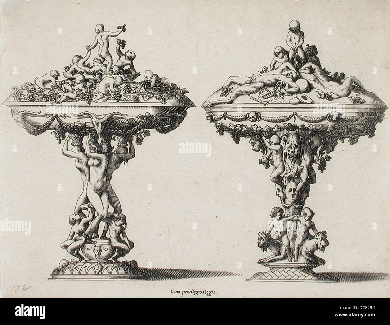 These ornamental designs for two covered cups showcase intricate ...