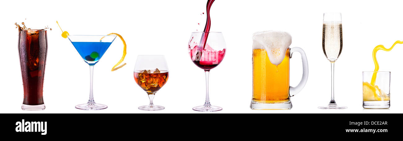 Set of different alcoholic drinks and cocktails - soda,cocktail,whiskey ...