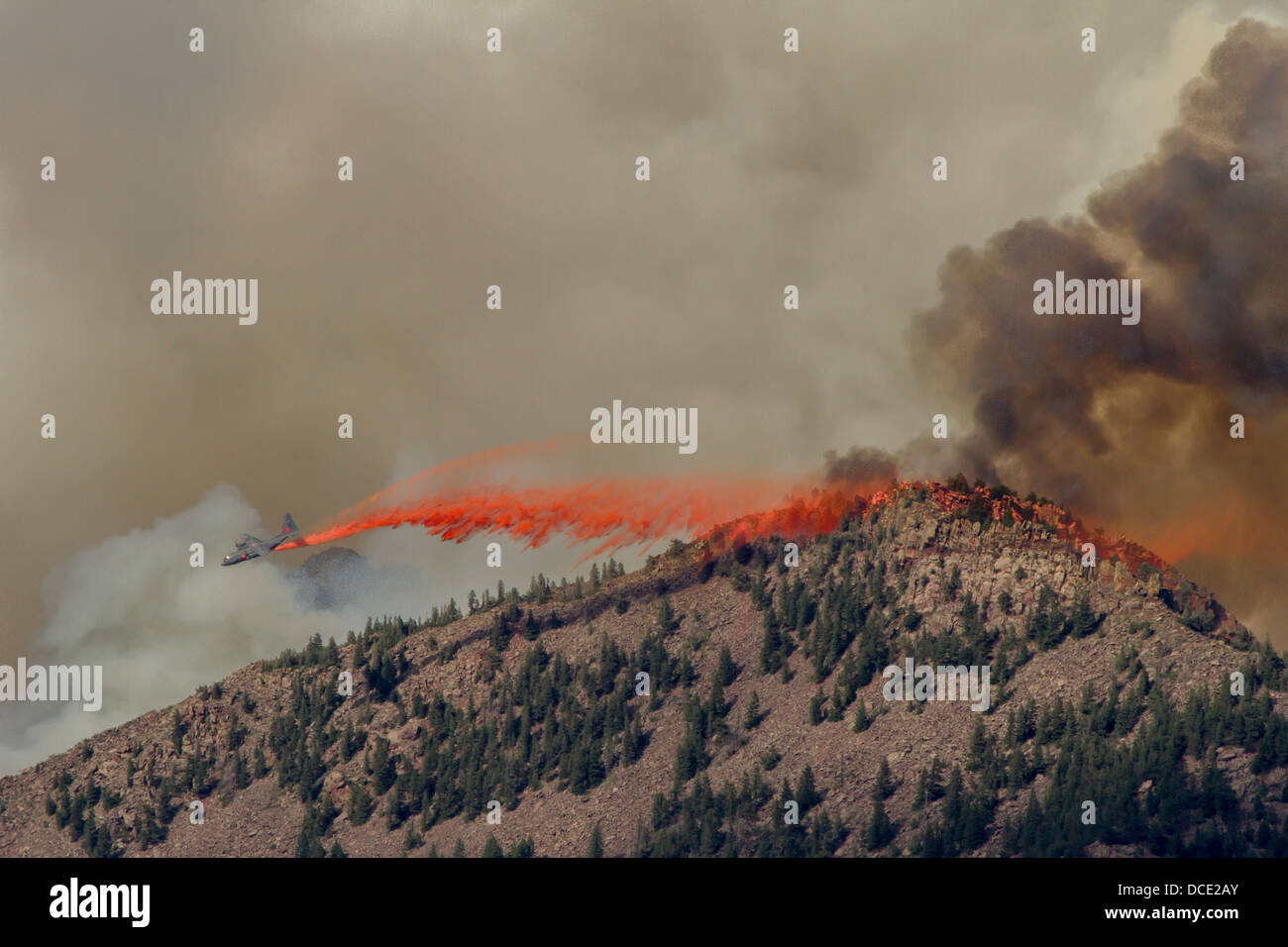 USA, Colorado, Boulder, Flagstaff Fire, Slurry Bomber Dropping Fire ...