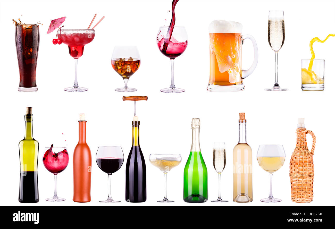 different images of alcohol isolated - beer,martini,cola,champagne,wine ...