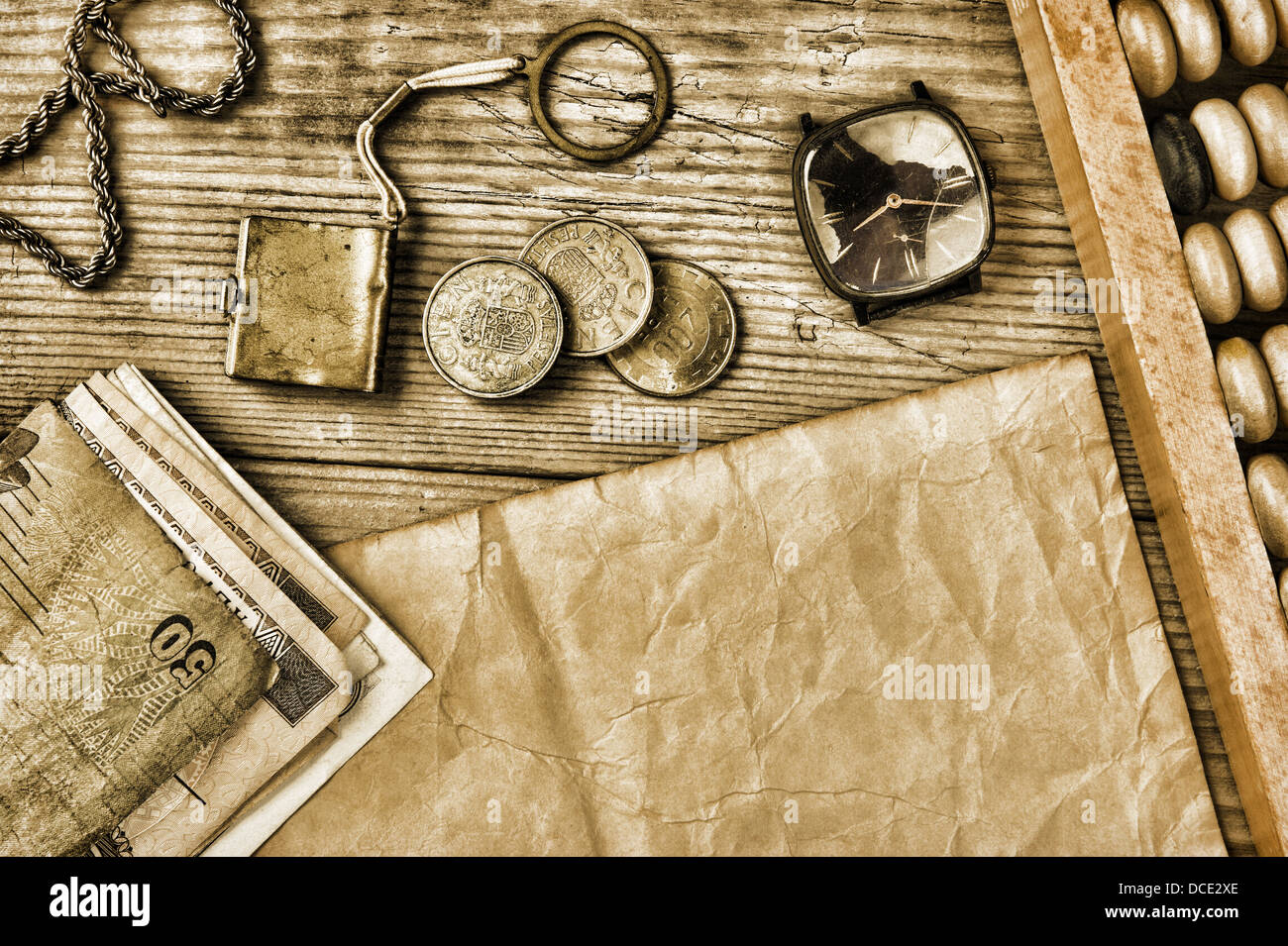 Old money notes and coins hi-res stock photography and images - Alamy